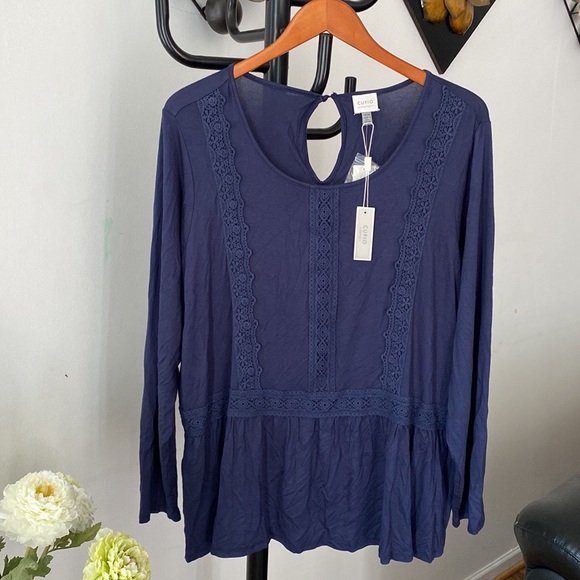 Cupio | Tops | Cupio Women Navy Long Sleeve Rufflelace | Poshmark